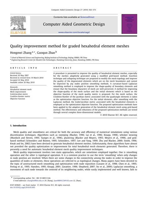 Pdf Quality Improvement Method For Graded Hexahedral Element Meshes