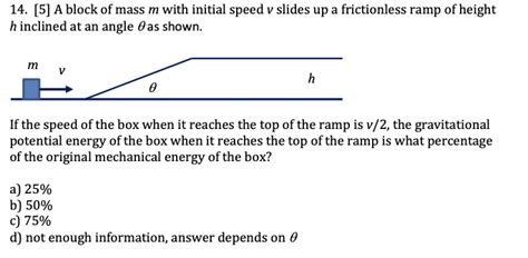 solved 14 [5] a block of mass m with initial speed v slides
