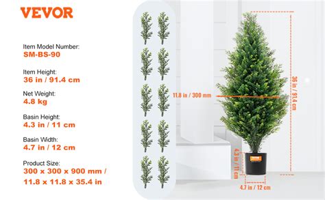 Vevor 2 Pack 3 Artificial Cedar Topiary Tree Faux Plant Uv Decor In