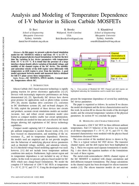 Analysis And Modeling Of Temperature Dependence Of I V Behavior In