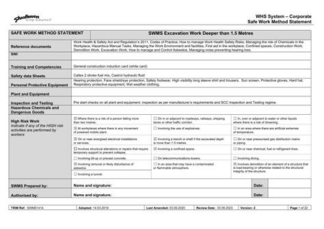 PDF SAFE WORK METHOD STATEMENT SWMS Excavation Work DOKUMEN TIPS