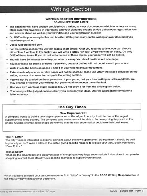 Ecce Writing Sample Test B Pdf