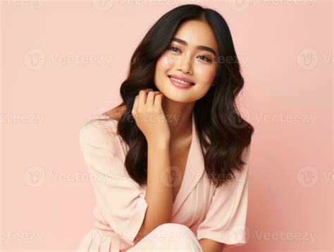 40 Year Old Asian Woman In Emotional Dynamic Pose On Solid Background