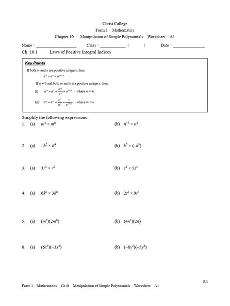 F1 Manipulation Of Simple Polynomials A1 Pdf Mathematics
