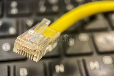 Ethernet Cable Close Up A Close Up Photo Of An Ethernet Cable Connector Showcasing The Eight