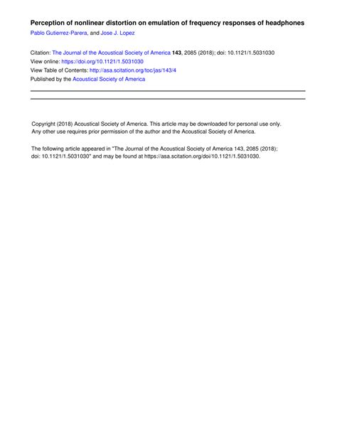 Pdf Perception Of Nonlinear Distortion On Emulation Of Frequency Responses Of Headphones