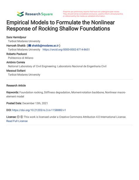Pdf Models Of Rocking Shallow Foundations
