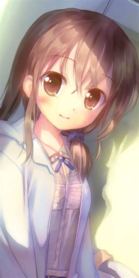 Обои на рабочий стол Аниме Улыбка Длинные Волосы Коричневые Волосы Оригинал Коричневые