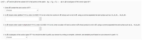 solved let v r3 ﻿and let h ﻿be the subset of v ﻿of all