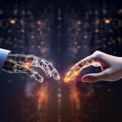 Premium Ai Image Hands Of Robot And Human Touching Big Data Of Global