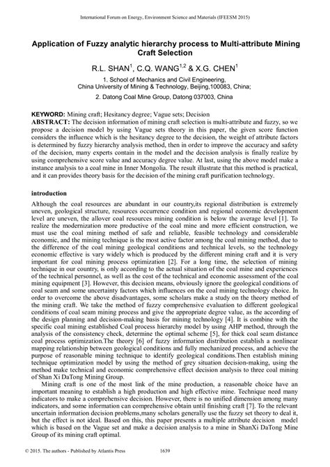 Pdf Application Of Fuzzy Analytic Hierarchy Process To Multi