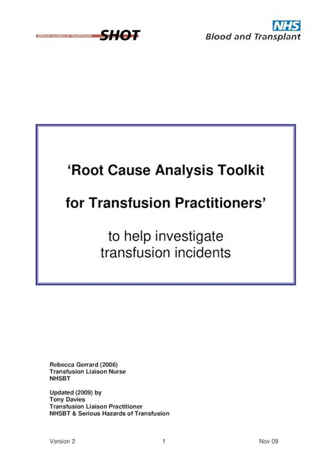 Pdf Root Cause Analysis Toolkit For Transfusion Practitioners