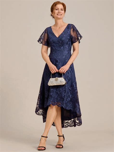 Embroidered Mesh Double V Neck Midi Mother Of The Bride Dress Ever