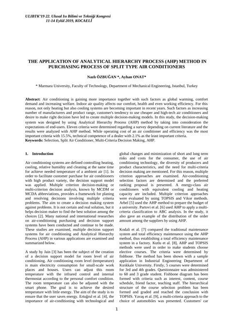 Pdf The Application Of Analytical Hierarchy Process Ahp Method In Purchasing Process Of