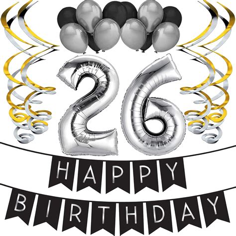 Buy 26th Birthday Party Pack Black And Silver Happy Birthday Bunting