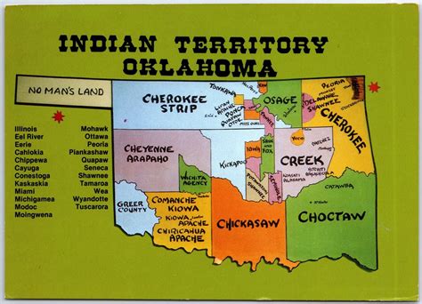 Vintage Continental Size Postcard Animated Map Of Indian Territory In
