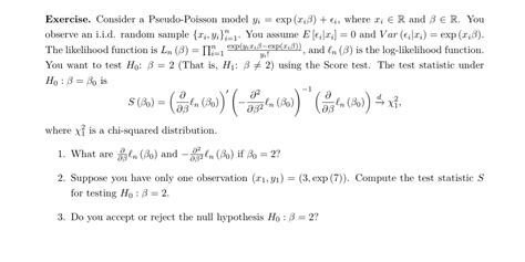 Solved Exercise Consider A Pseudo Poisson Model