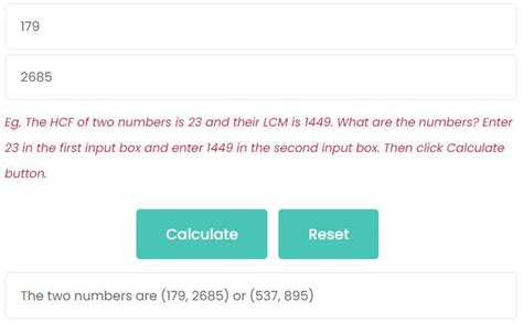 Find Two Numbers By Hcf And Lcm Calculator Mathbz