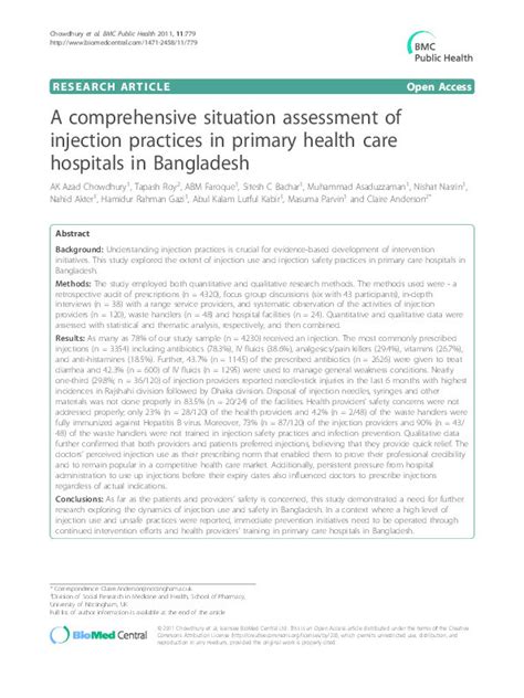 A Comprehensive Situation Assessment Of Injection Practices In Primary
