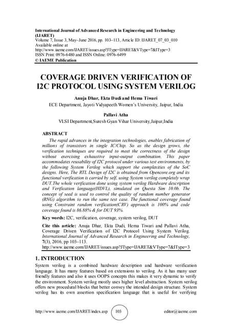 Irjet Verification Of Axi Ip Coreprotocol Using System Verilog Pdf