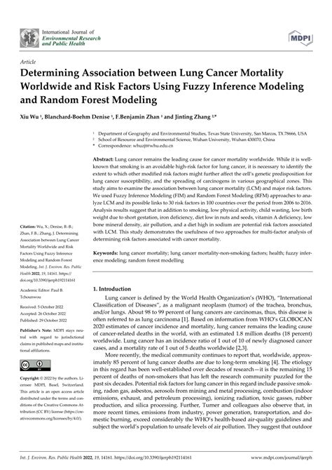 Pdf Determining Association Between Lung Cancer Mortality Worldwide