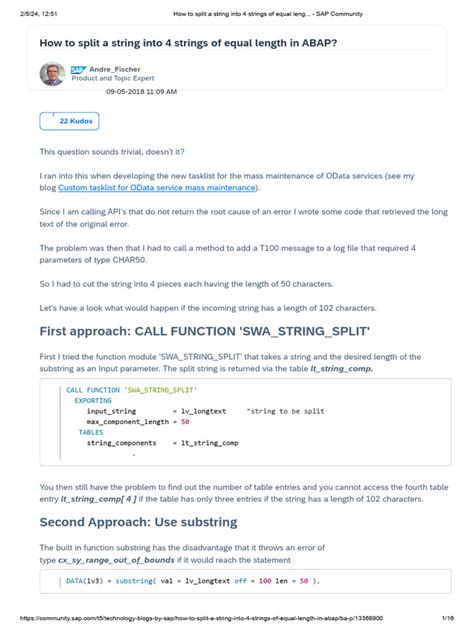 How To Split A String Into 4 Strings Of Equal Leng Sap Community