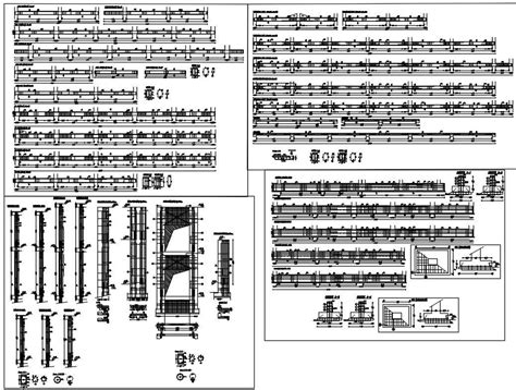 Reinforcement And Formwork Details Of Beam Column Wall Foundation And Pillars In Autocad 2d
