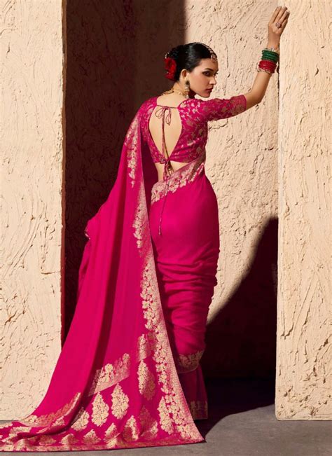 Superlative Weaving Faux Crepe Pink Classic Saree