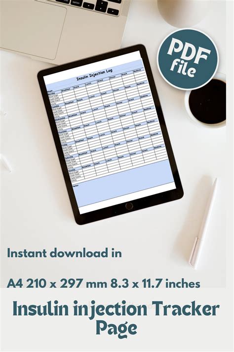 Insulin Injection Tracker Pagedigital Diabetis Log Book Blood Sugar