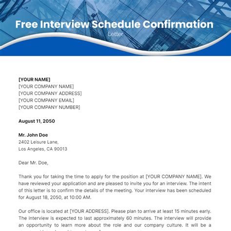 Interview Schedule Confirmation Letter Template Edit Online And Download Example