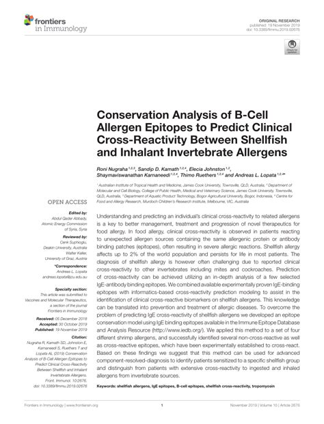Pdf Conservation Analysis Of B Cell Allergen Epitopes To Predict