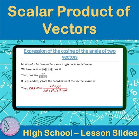Scalar Product Of Vectors High School Math Powerpoint Lesson Slides