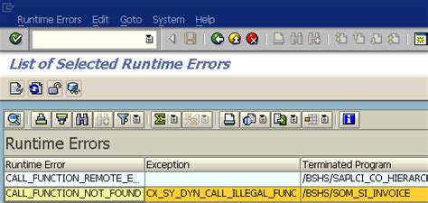 call function not found abap run time error