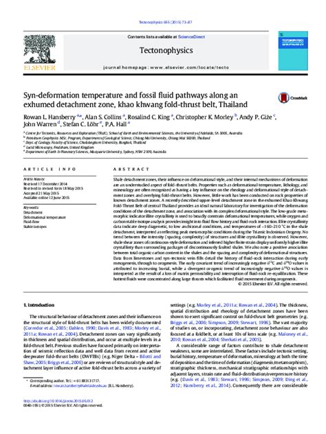 Pdf Syn Deformation Temperature And Fossil Fluid Pathways Along An Exhumed Detachment Zone