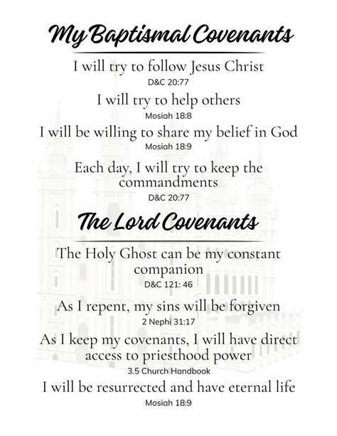 Lds Baptismal Covenants Printable Etsy