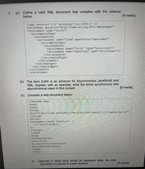 Solved 2 A Define A Valid Xml Document That Complies With