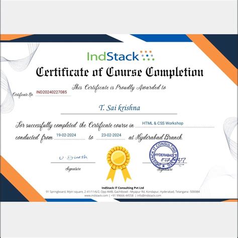 Tirumala Saikrishna Naidhu On Linkedin Indstack Certificate Of Course