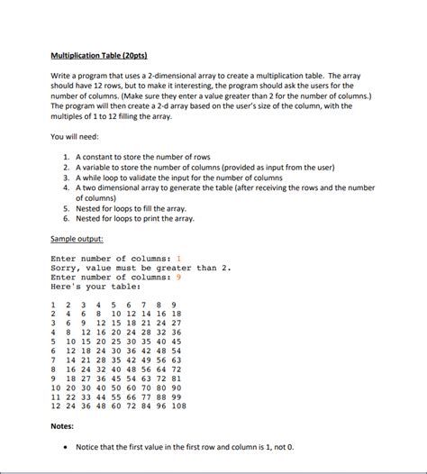 Solved Multiplication Table Pts Write A Program That Chegg Com