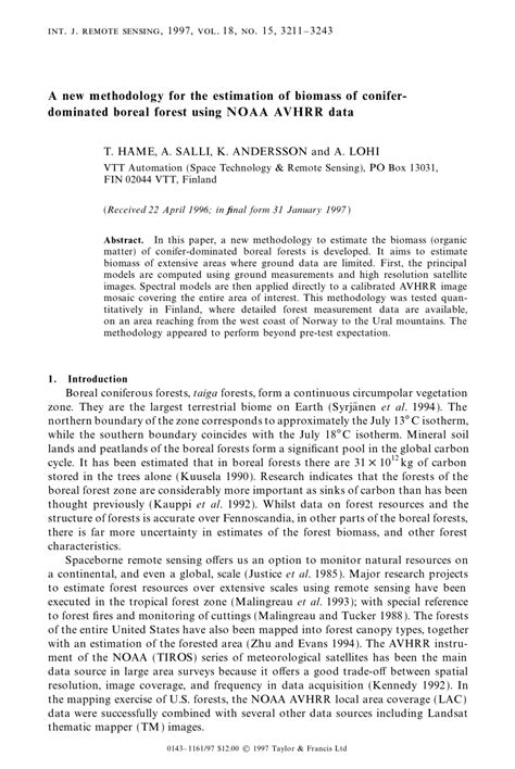 pdf forest biomass estimation in northern europe using noaa avhrr data