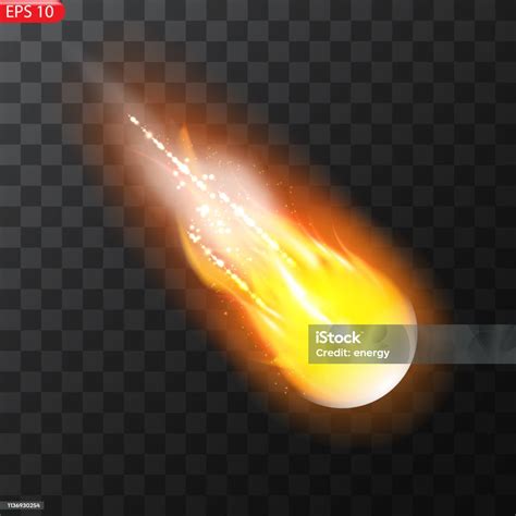 현실적인 떨어지는 혜성의 벡터 일러스트 레이 션입니다 고립 된 투명 한 배경입니다 슈팅 스타 유성 과학에 대한 스톡 벡터 아트 및 기타 이미지 Istock