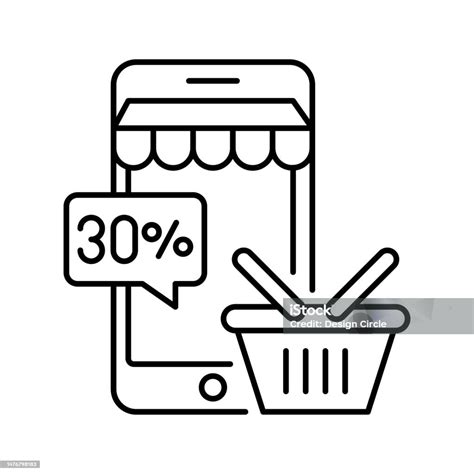 M 상거래 벡터 개요 아이콘 디자인 그림입니다 흰색 배경에 모바일 기술 기호 Eps 10 파일 0명에 대한 스톡 벡터 아트 및