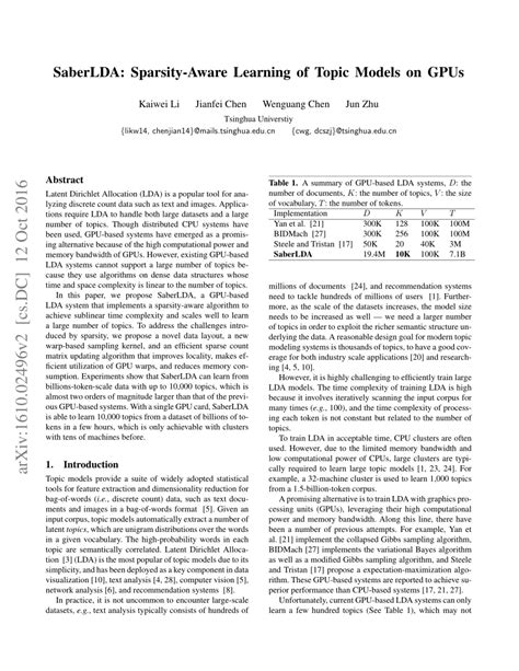 Pdf Saberlda Sparsity Aware Learning Of Topic Models On Gpus