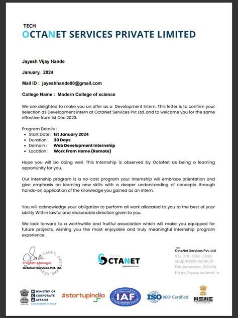 Jayesh Hande On Linkedin Octanetinternship