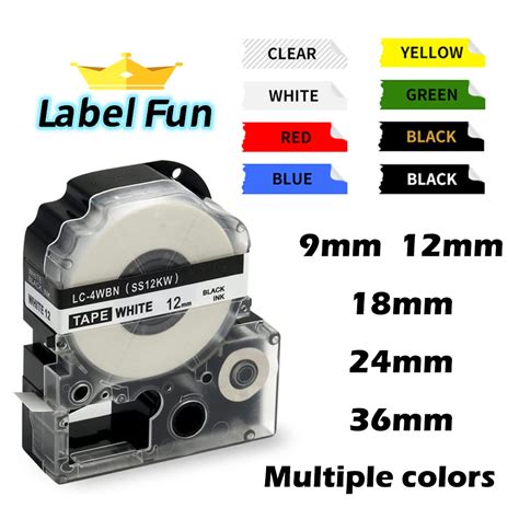 【9 12 18 24 36mm】compatible Epson Label Maker Tape Ss12kw St12kw Lk 4wbn Lc 4wbn Kingjim Printer