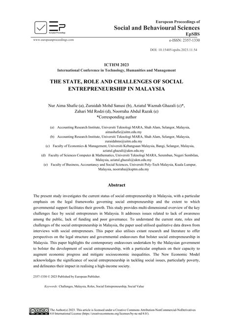 Pdf The State Role And Challenges Of Social Entrepreneurship In Malaysia