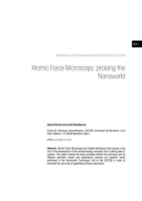 Pdf Atomic Force Microscopy Probing The Nanoworld