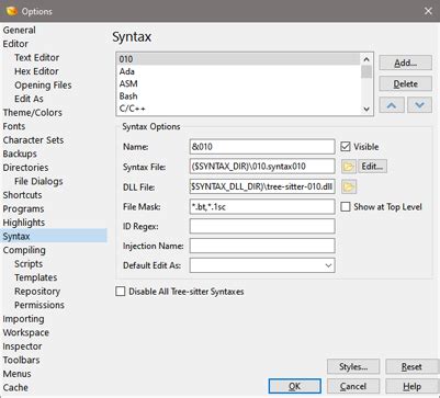 010 Editor Manual Syntax Options