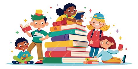 Une Illustration De Dessin Animé Denfants Qui Lisent Des Livres Avec