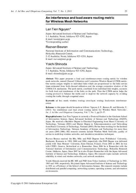 Pdf A Load Aware Routing Metric For Wireless Mesh Networks
