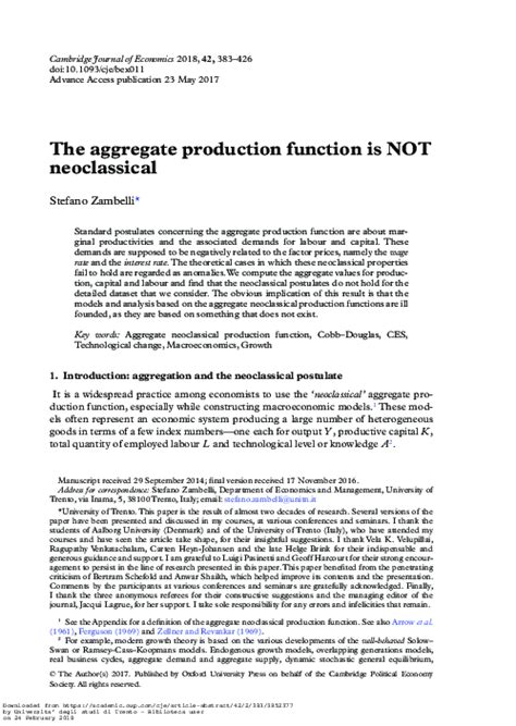 Pdf The Aggregate Production Function Is Not Neoclassical